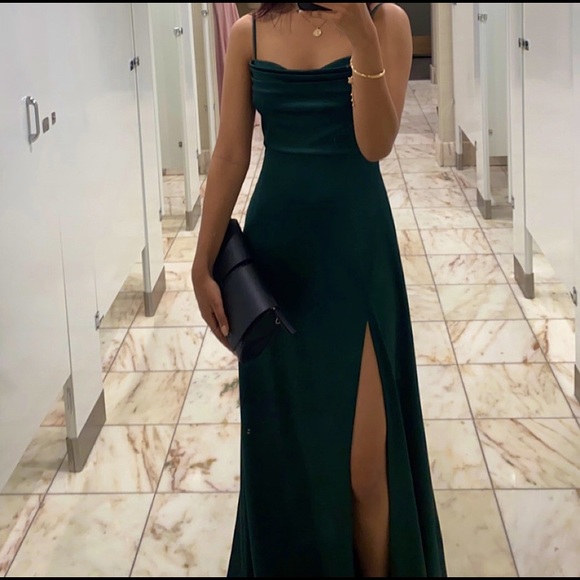Dresses | Emerald Green Slit Satin Dress | Poshmark